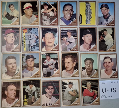 #1962 TOPPS 2nd SERIES BASEBALL CARD LOT w 23 CARDS LOT#U-18 | eBay