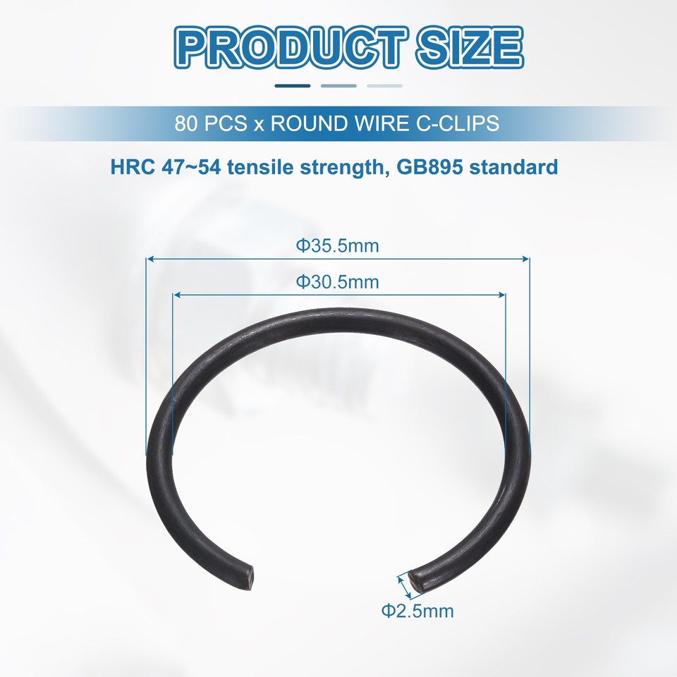 80Pcs 32mm Round Wire C-Clips, Internal Retaining Ring Circlip, Black ...