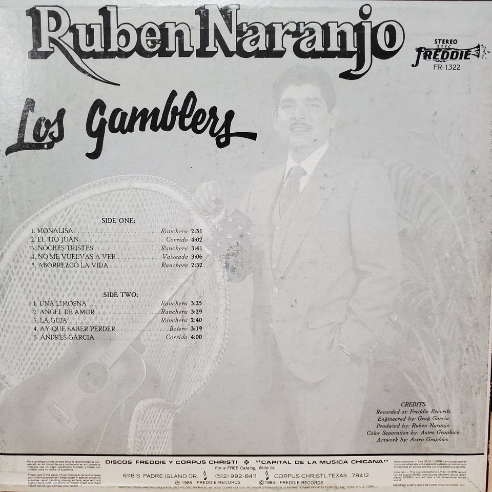 “Tejano Tex-Mex/Latin" Ruben Naranjo y Los Gamblers "Monalisa" "Rare LP ...