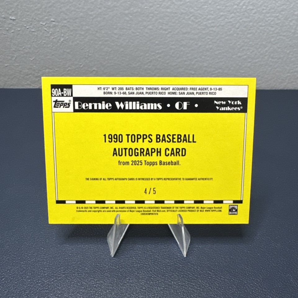 2025 Series 1 Bernie Williams 90’s On-Card Autograph Red Parallel 4/5 ...
