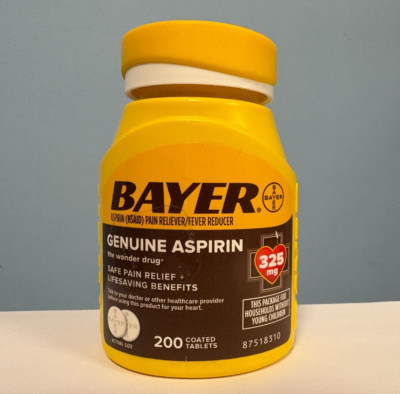Bayer Aspirin 325 mg Coated Tablets 200 Count Bottle EXP 04/2026 ...