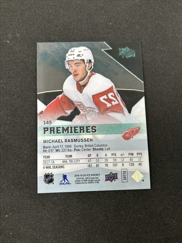 2018-19 Michael Rasmussen Upper Deck Ice Rookie Premieres RC /99 | eBay