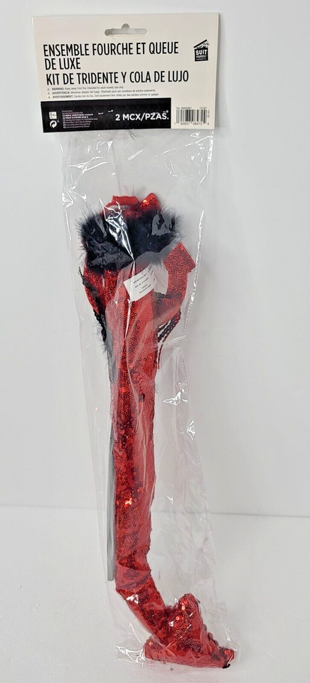 Red Sequin DELUXE PITCHFORK & TAIL KIT Devil Halloween Costume ...