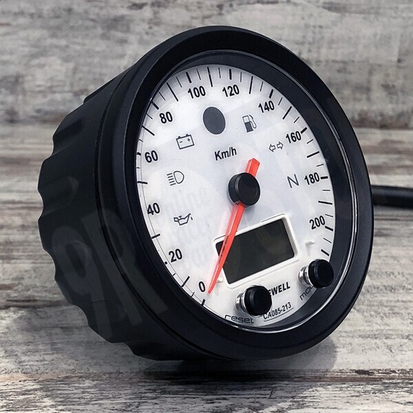 95mm speedometer 150kmh white face digital tacho black anodized bezel ...