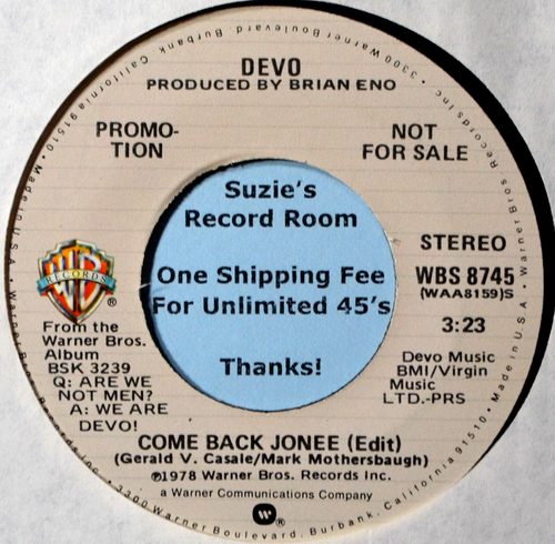 Devo Come Back Jonee DJ Promo New Wave Alternative NM/EX+ 45 7" Vinyl ...