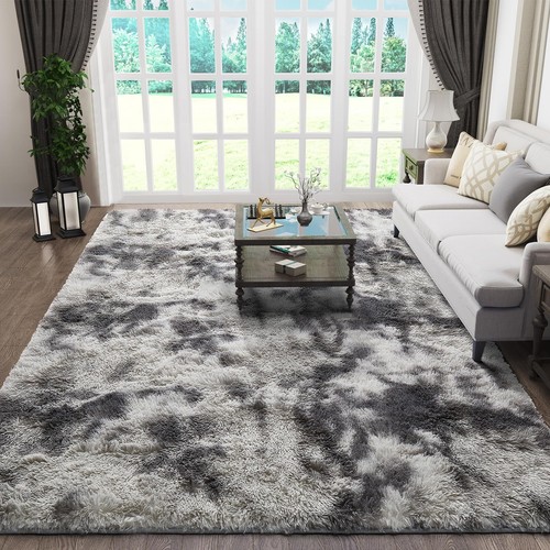 Ophanie Grey and White Area Rugs for Living Room 5x7 Fluffy Shag Large ...