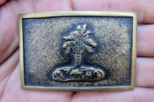 Vtg CIVIL WAR Belt Buckle CS Florida Regiment Militia PALM TREE ...