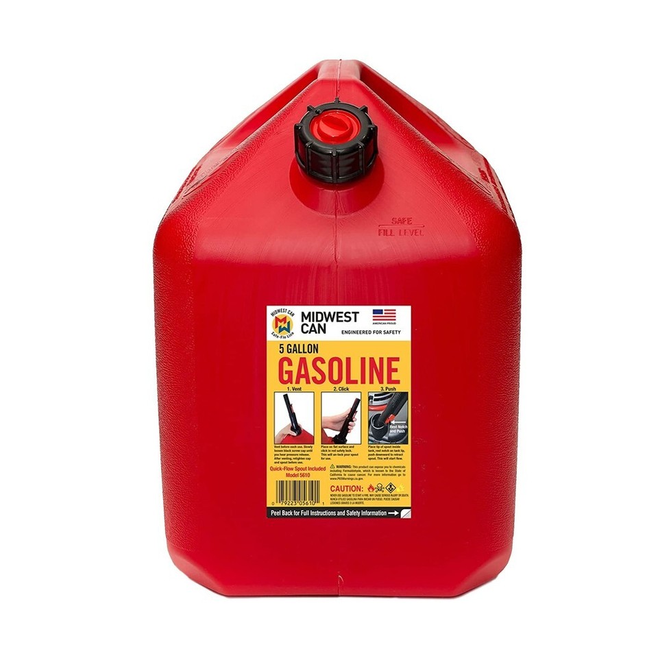 MIDWEST CAN 5610 5 GALLON RED GASOLINE CAN PORTABLE FUEL CONTAINER JUG ...