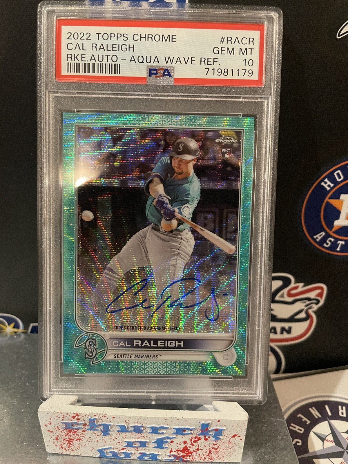 2022 Topps Chrome Cal Raleigh Rookie Auto Aqua Wave Refractor /199 PSA ...