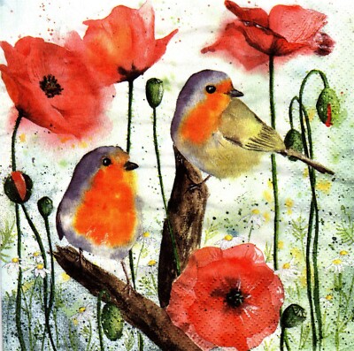 (2) Two Paper Lunch Napkins for Decoupage/Mixed Media - Red Robin ...