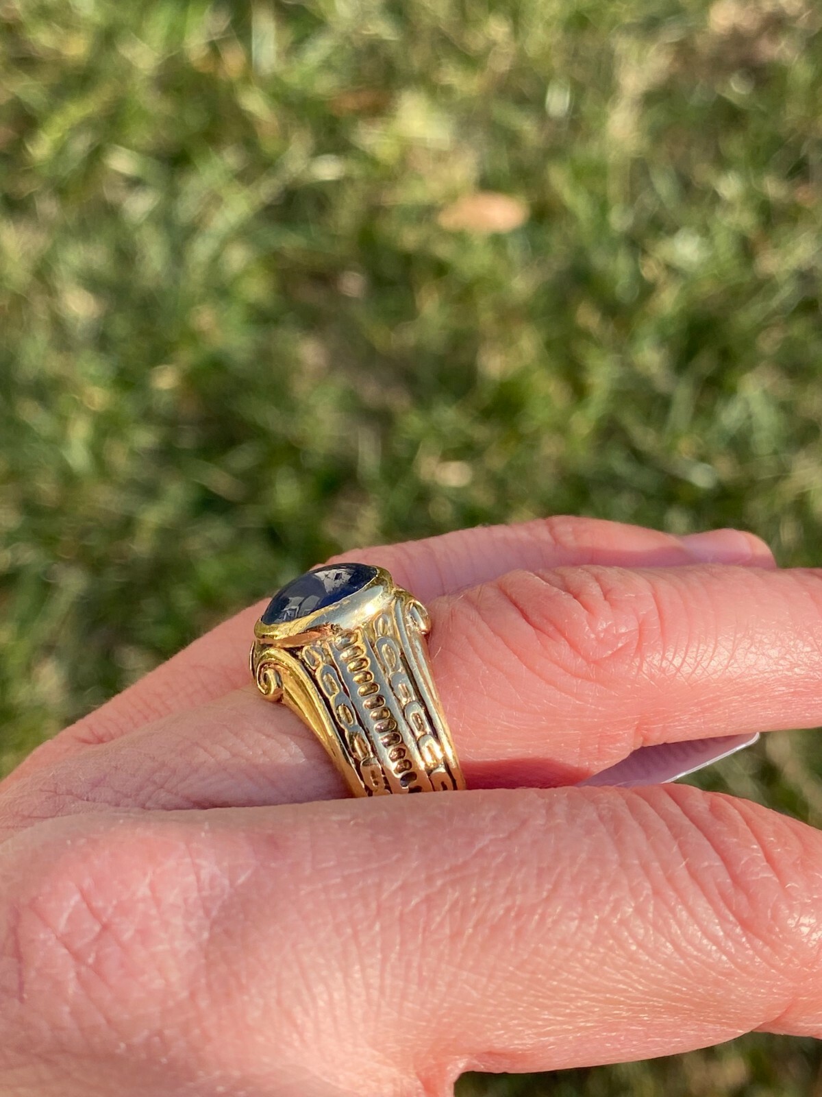 Men's Signed 18K Yellow Gold Cocktail Ring set with Star Sapphire | eBay