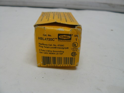 Hubbell HBL4720C plug twist lock 2 pole 3 wire 15 amp 125 volt new | eBay