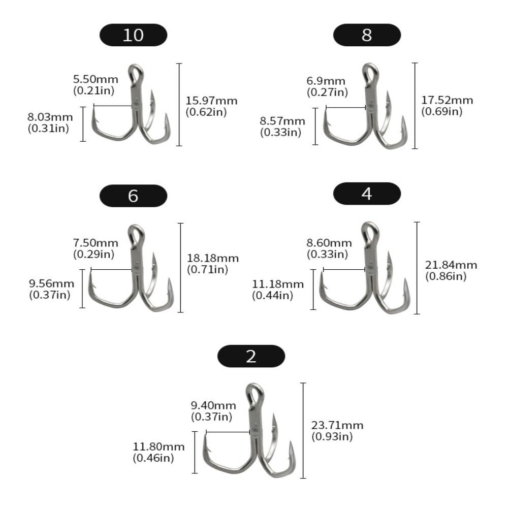 10pcs Treble Jig fishing Triple anchor hook Fishing Tackle Barbed Hooks ...