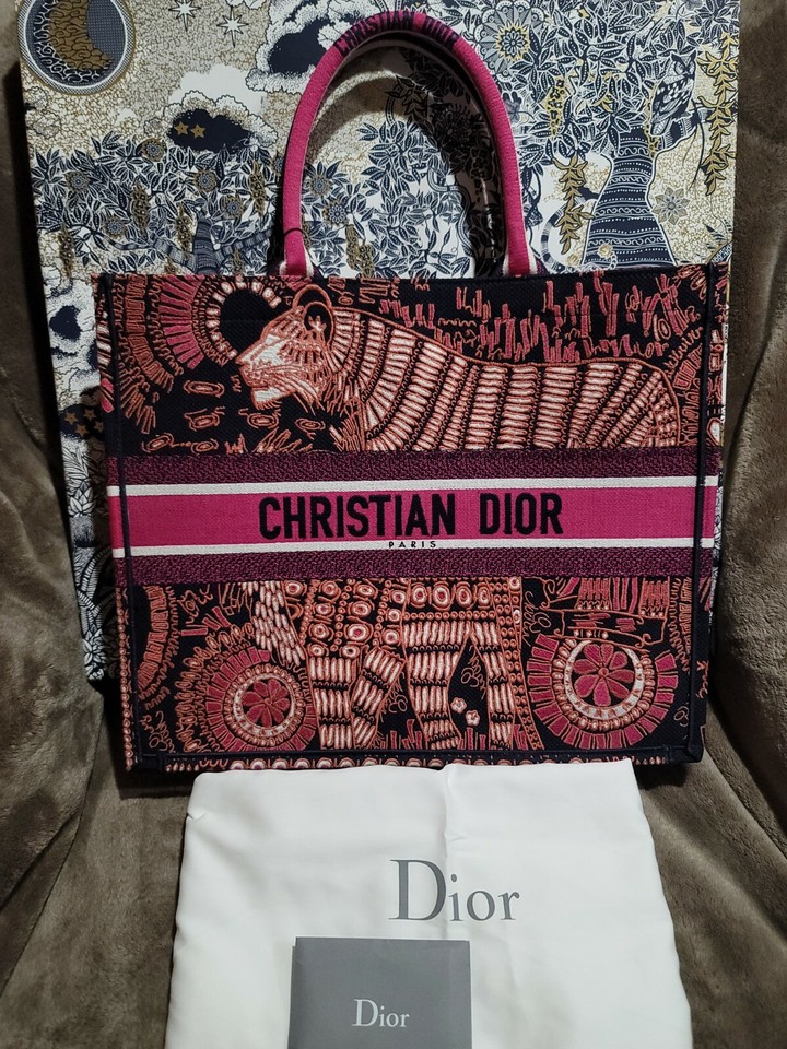 Dior Animals Tiger Book Large Tote Deep Blue Fuchsia Bag Canvas ...