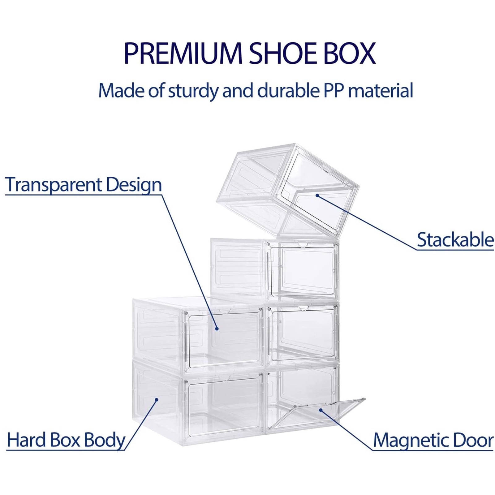 6pcs Shoe Box Storage Case Hard Plastic Boxes Transparent Stackable ...