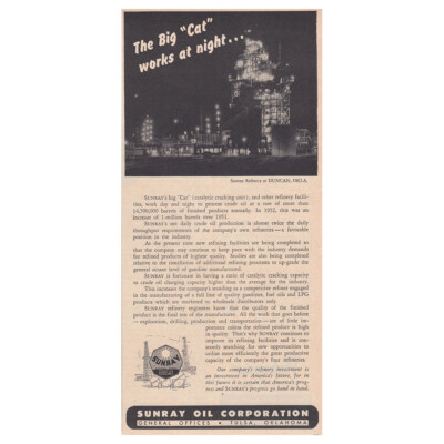1953 Sunray Oil: The Big Cat Works at Night Vintage Print Ad | eBay