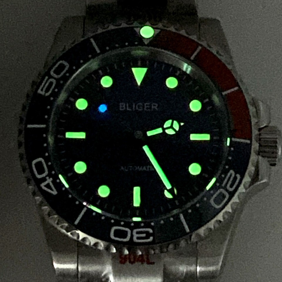 BLIGER 40mm Lume Automatic Men Watch Blue Dial Sapphire Glass Turning ...
