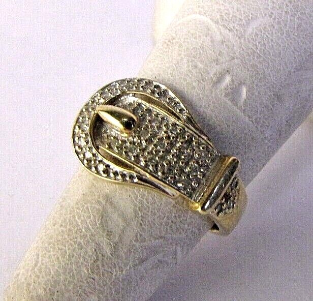 Small Vintage 14K 585 Gold & Diamond Buckle Ring Size… - Gem