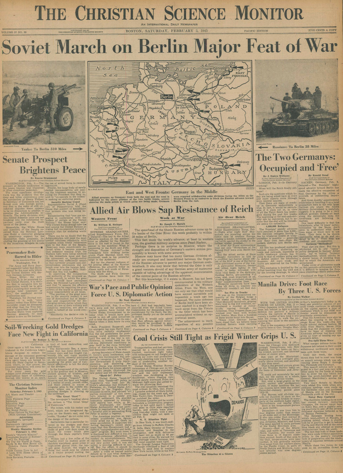 February 3, 1945 WWII Original Birthday Int. Newspaper - SOVIET MARCH ...