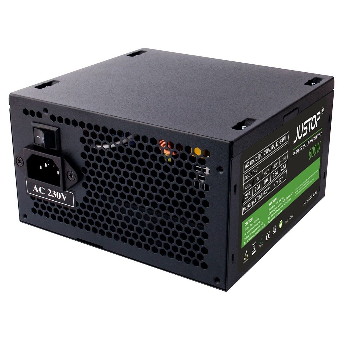 Black 600W ATX PC Power Supply Unit Computer PSU PCI-E 6x SATA 8-Pin ...