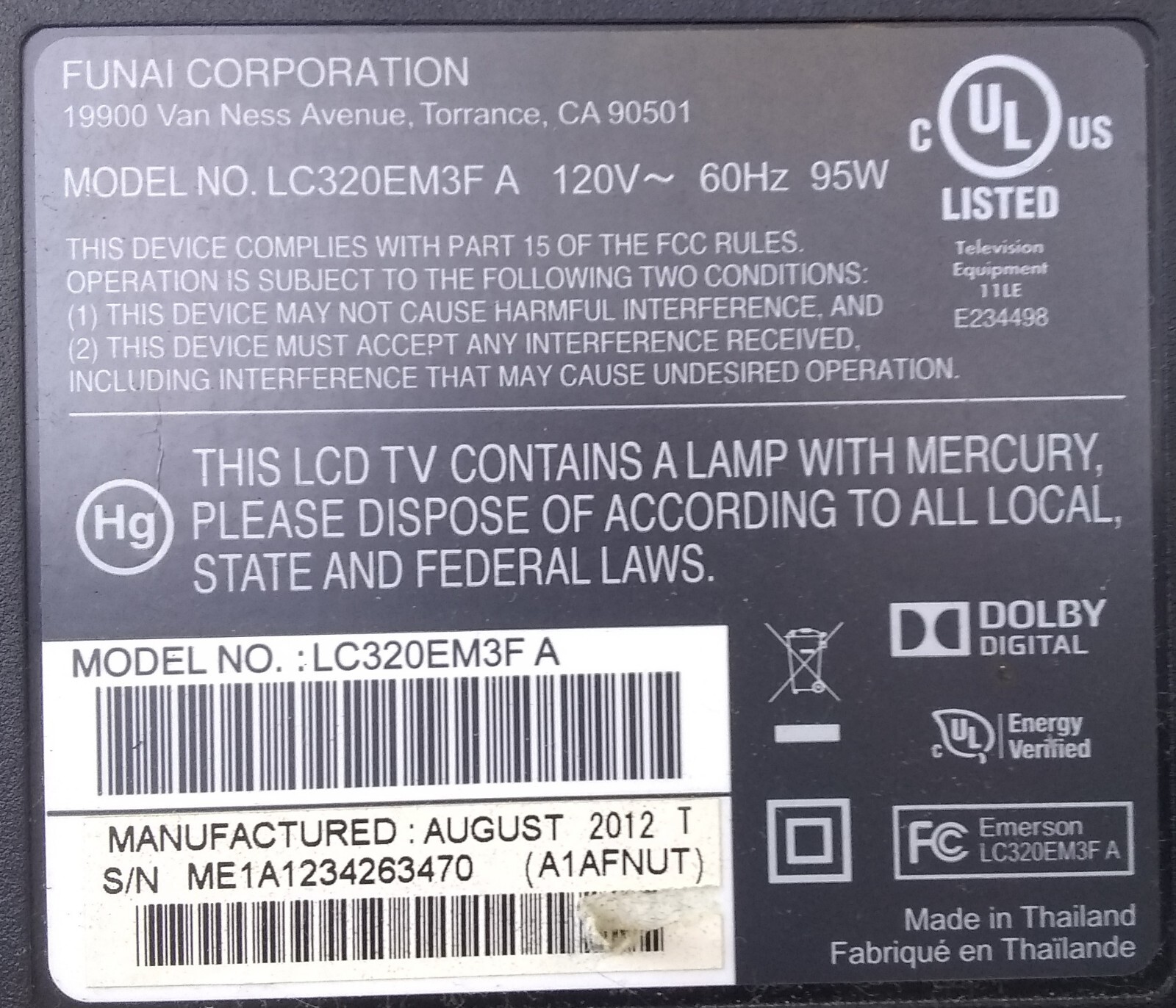 A1AFP022 Original Emerson Power Supply Board Lc320em3f a for sale ...