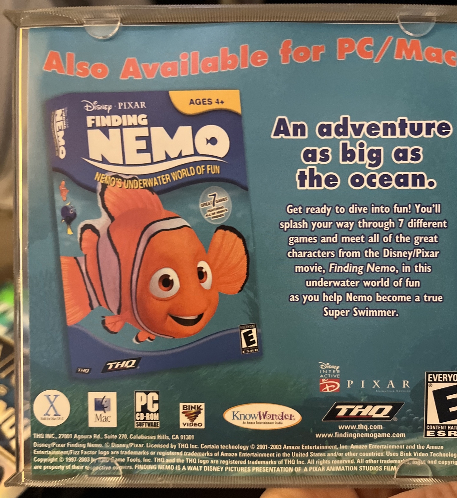 Finding Nemo PC Game CD-ROM Disney/Pixar 2003 Windows 98/ME/XP/2000 ...