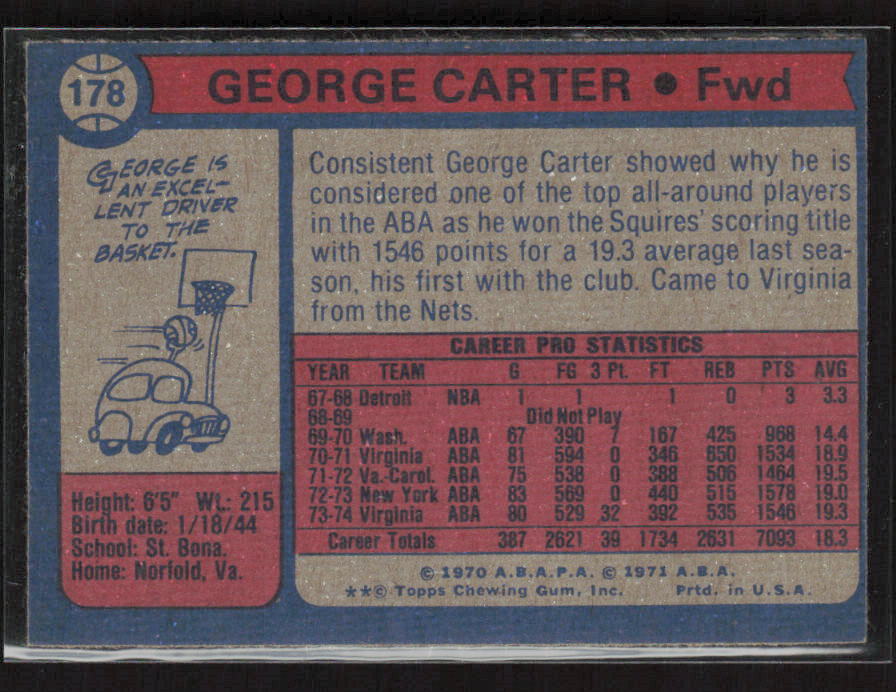 1974 Topps #178 George Carter Excellent | eBay