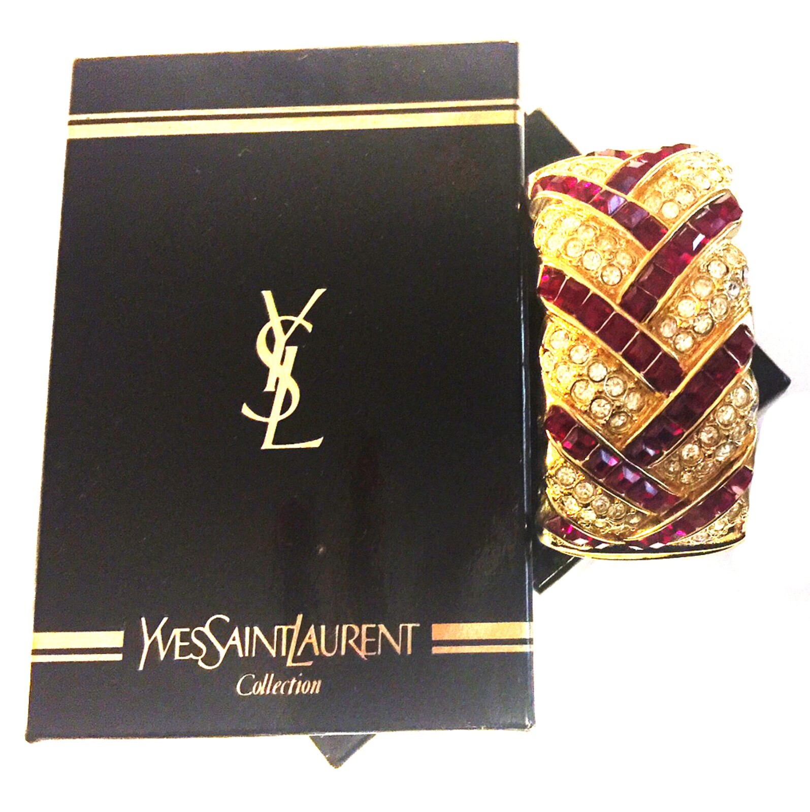 YSL 1980s Cuff Color Gold With Faux Ruby & Crystal. P… - Gem