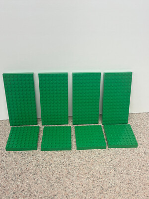 Lot Of 8 LEGO 8x8 & 8x16 Green Raised Bricks 4201 4204 Vintage Castle ...