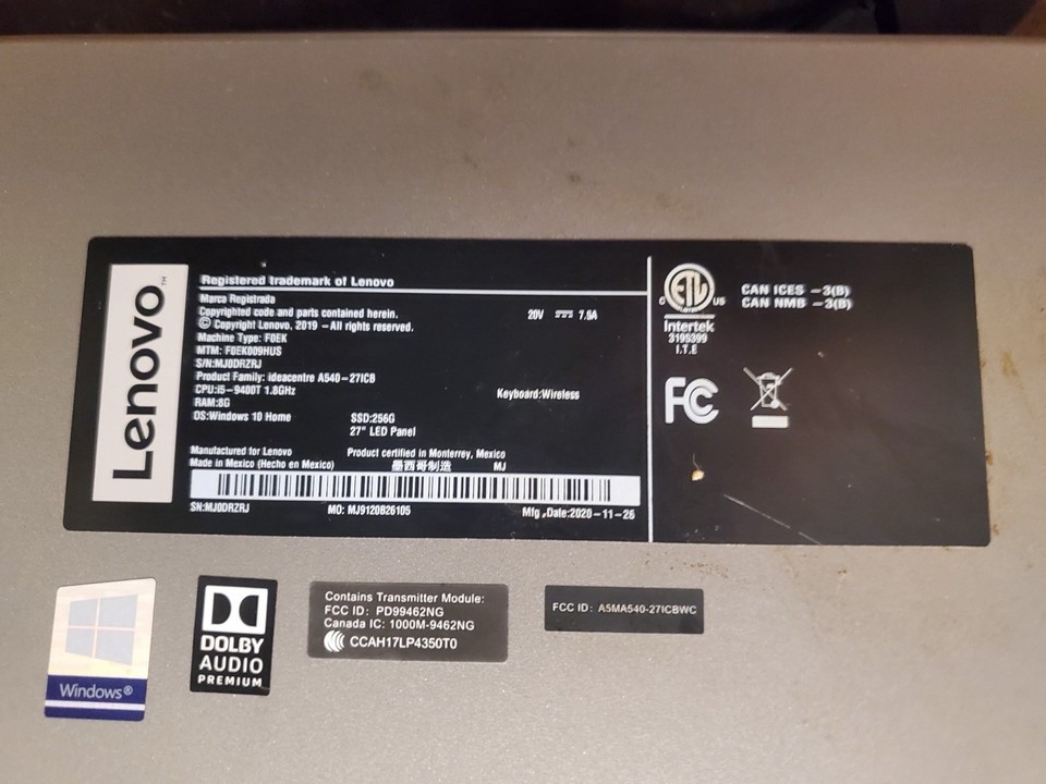 Lenovo IdeaCentre A540-27ICB 27" All-in-One i5 8GB 256GB SSD Win10 | eBay