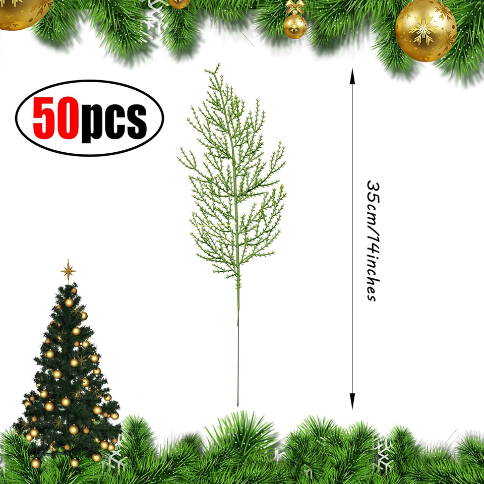 50 Pcs Artificial Pine Sprigs Faux Christmas Greenery Stems 14 Inches ...