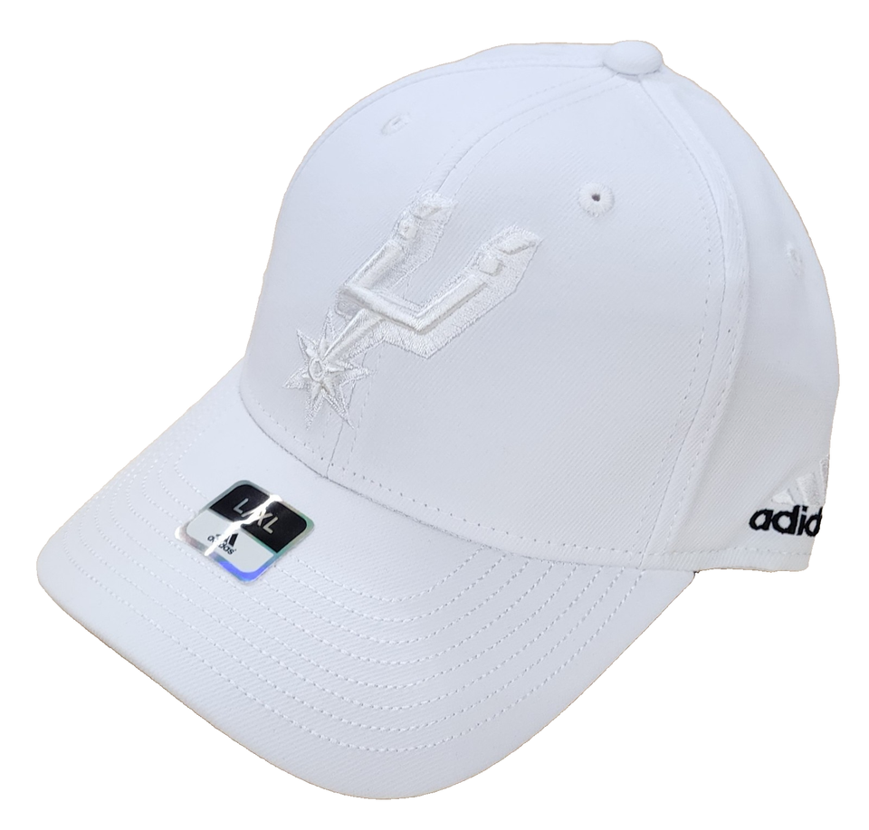 SAN ANTONIO SPURS NBA ADIDAS STRUCTURED WHITE ON WHITE FLEX FIT HAT CAP ...