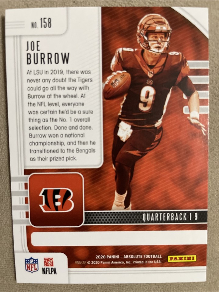 2020 Panini Absolute Joe Burrow RC Rookie Card #158 Cincinnati Bengals ...