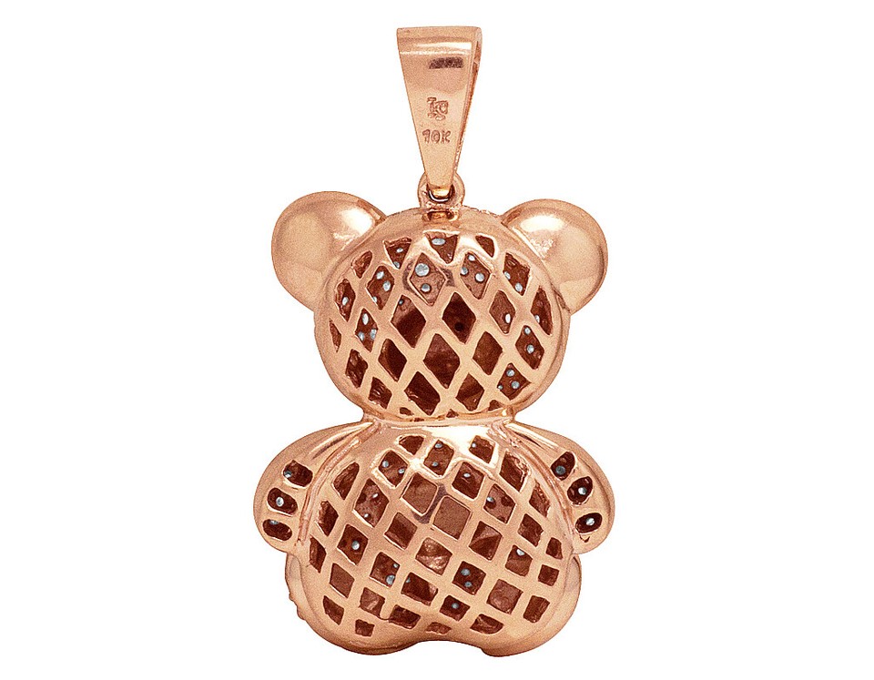 Ladies 10K Rose Gold Genuine 1 CT Diamond Teddy Bear Pendant Charm 1.25 ...
