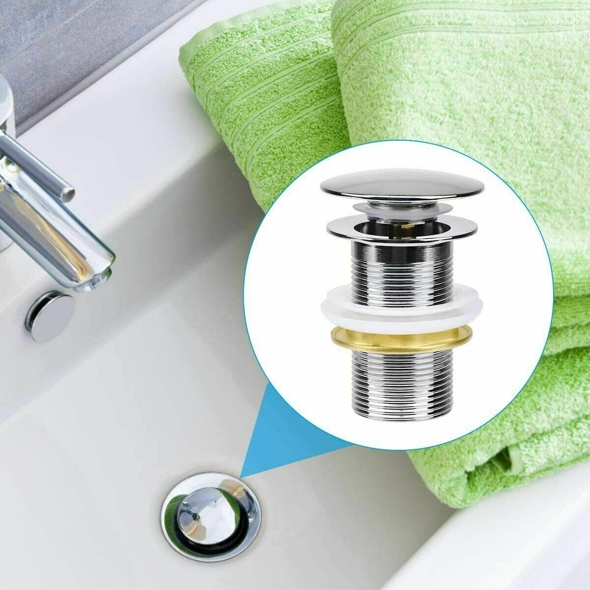 SINK POP UP BASIN WASTE SLOTTED CHROME BATHROOM PUSH BUTTON CLICK CLACK ...
