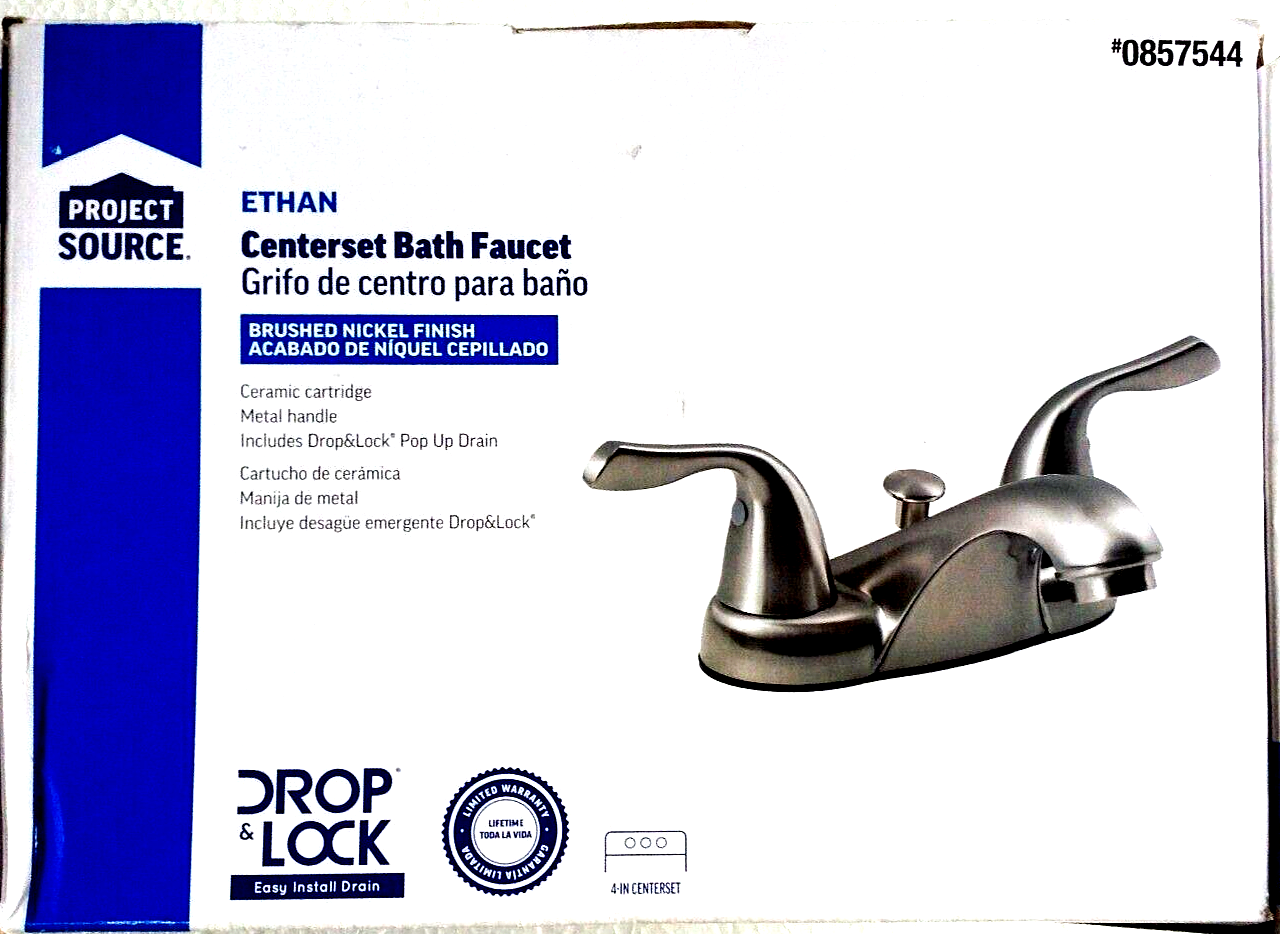 Project Source Ethan Centerset Bathroom Faucet 4" in Brushed Nickel Pop ...