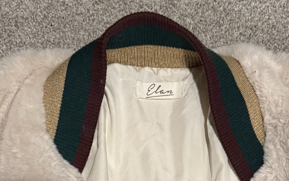 Elan Bomber Jacket Women's Size Small Faux Fur Cream Striped Collar ...