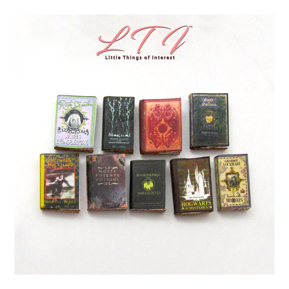 HOGWARTS TEXTBOOKS 9 Pc Dollhouse Miniature 1:12 Scale Prop Books ...