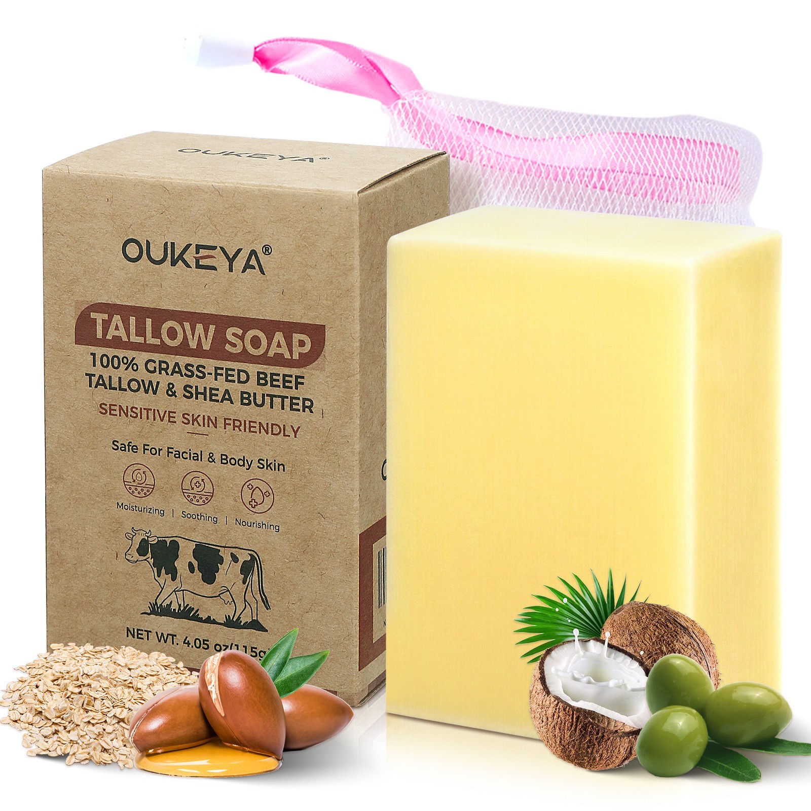 OUKEYA Grass Fed Beef Tallow Soap Gentle Cleansing & Moisturizing For ...