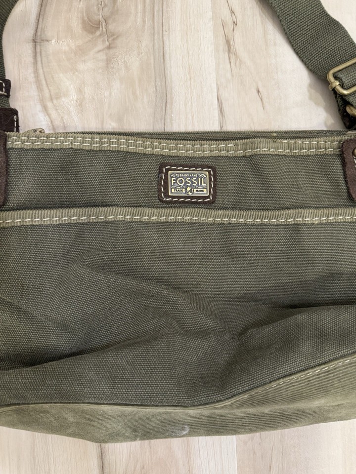 Fossil Olive Green Canvas Crossbody Shoulder Bag Purse | eBay