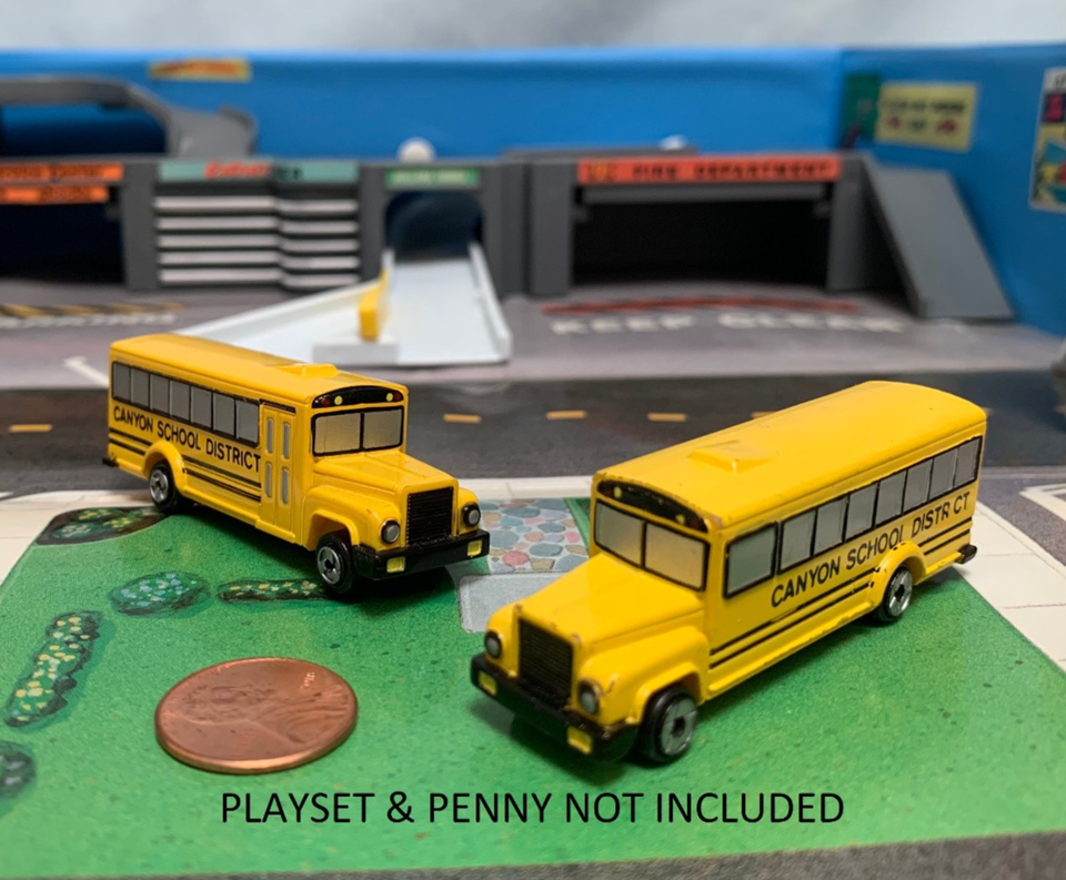 2 VINTAGE N SCALE 2.5" MICRO MACHINES YELLOW CANYON SCHOOL DISTRICT BUS ...