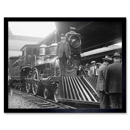 Photography Black White Train Conductor Steam Engine 12X16 Inch Framed ...