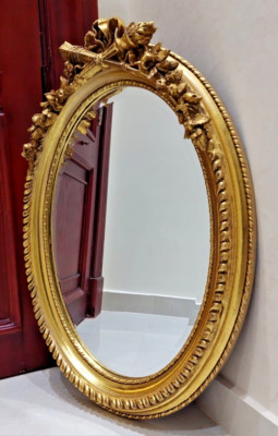 Vintage French Louis XVI Rococo Style Gilt Gesso/Wood Oval Mirror ...