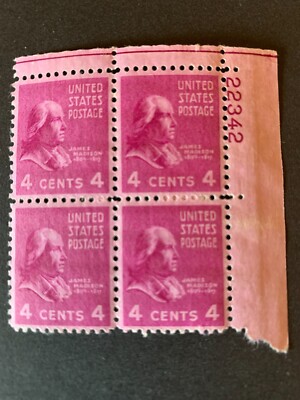 US Stamps SC# 808 James Madison 4c PB MNH 1938 | eBay