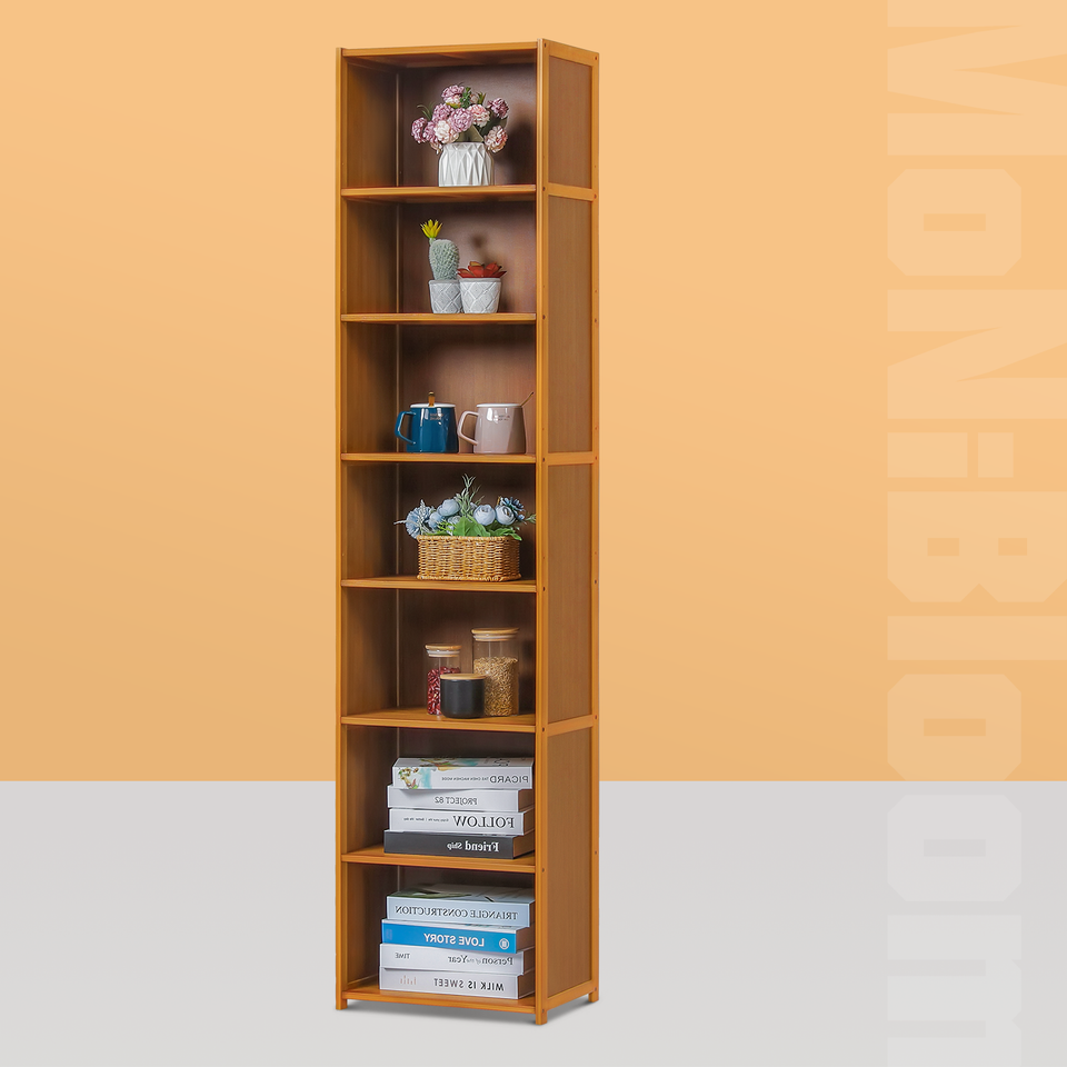 16"Bamboo [ADJUSTABLE SHELF] 7-Tier Book Storage Rack Open Shelving ...