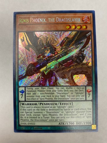 Yugioh Ignis Phoenix, The Dracoslayer DABL-EN022 Secret Rare 1st ...