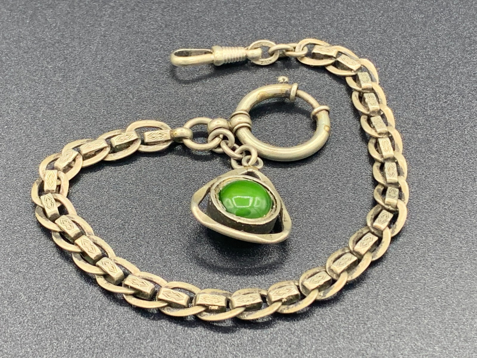 Antique German Alpaka Pocket Watch Chain Jade Green Gemstone Fob ...