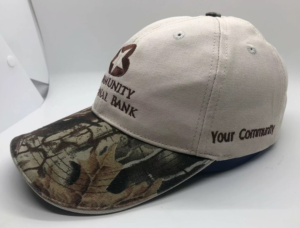 Community National Bank Texas Cap Hat Adult Adjustable Camo Beige 100% ...