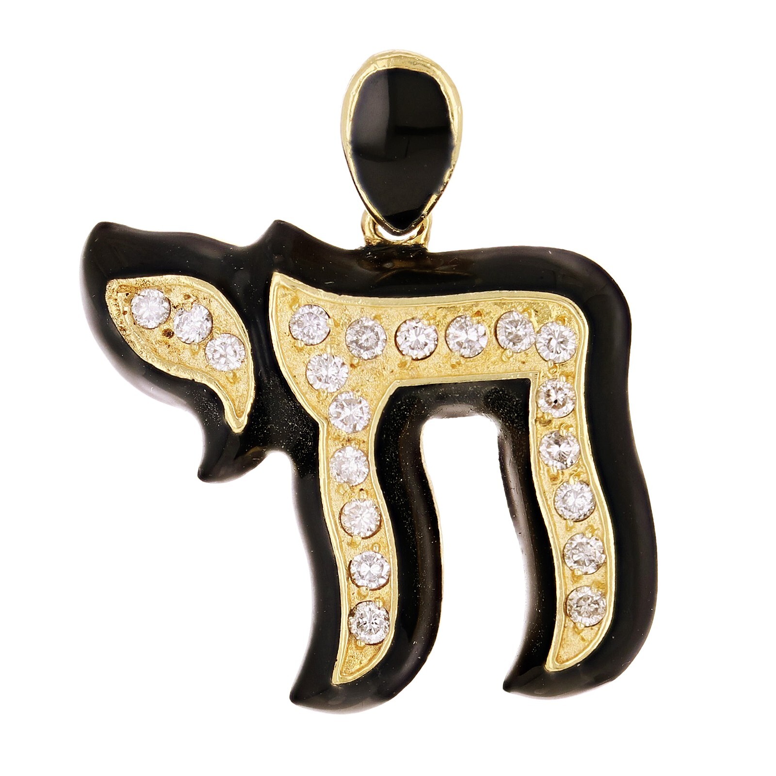 14k Yellow Gold Black Enamel Hebrew Jewish Chai Symbol Life Pendant ...