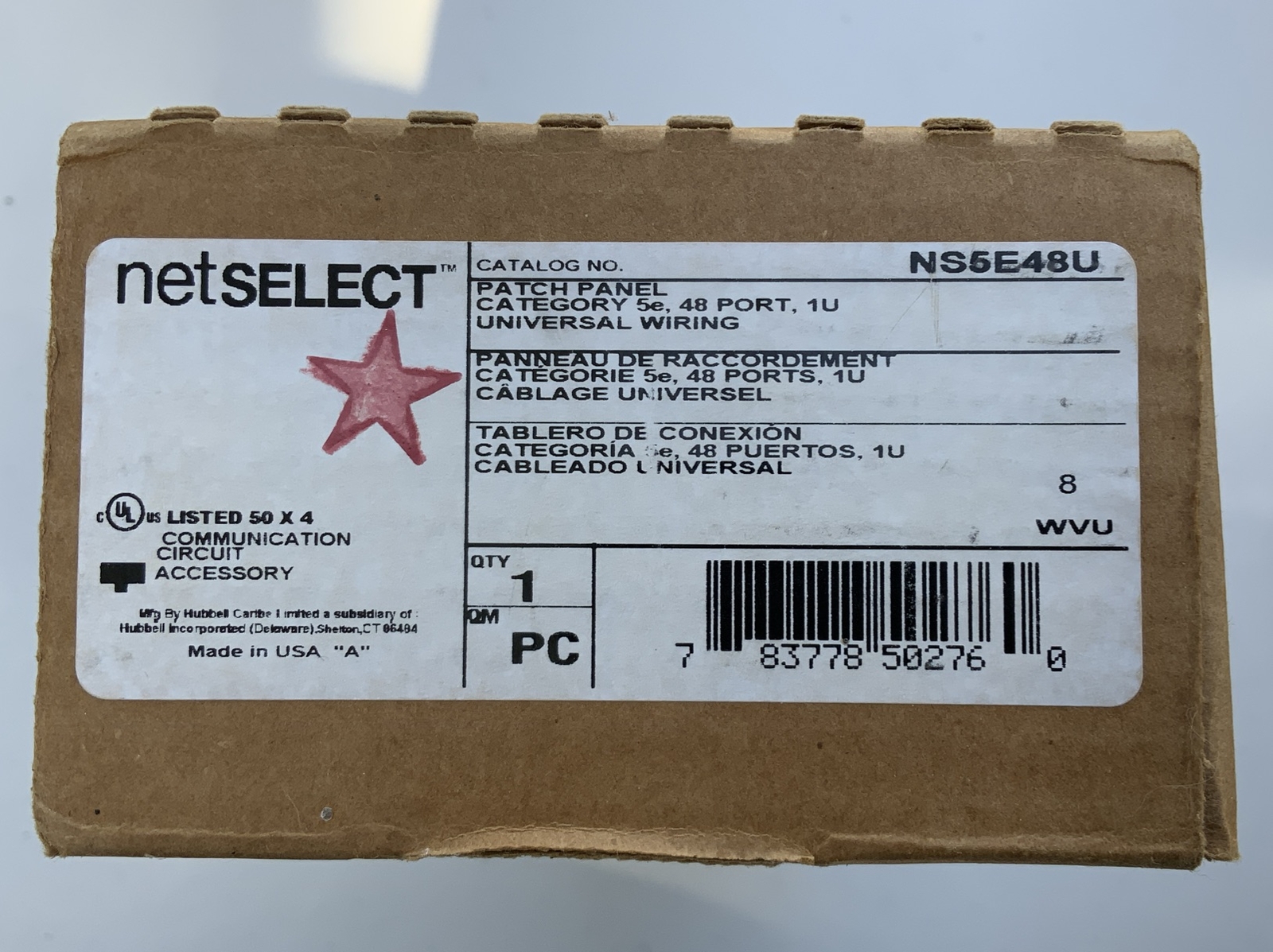 Hubbell Patch Panel, Category 5e, NS5E48U, 1U, 48 Port, Universal ...